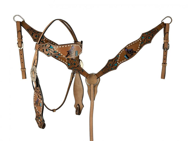 Showman Hand Painted Barrel Racer Design Bridle and Breastplate Set ...