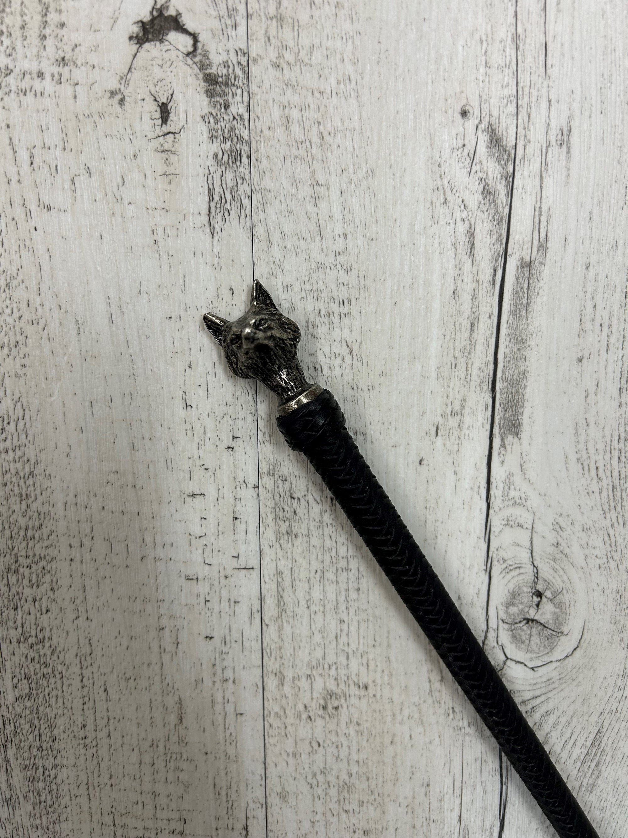 JMJ Braided Leather Cane with Fox Head Topper - Saddleworld Ipswich