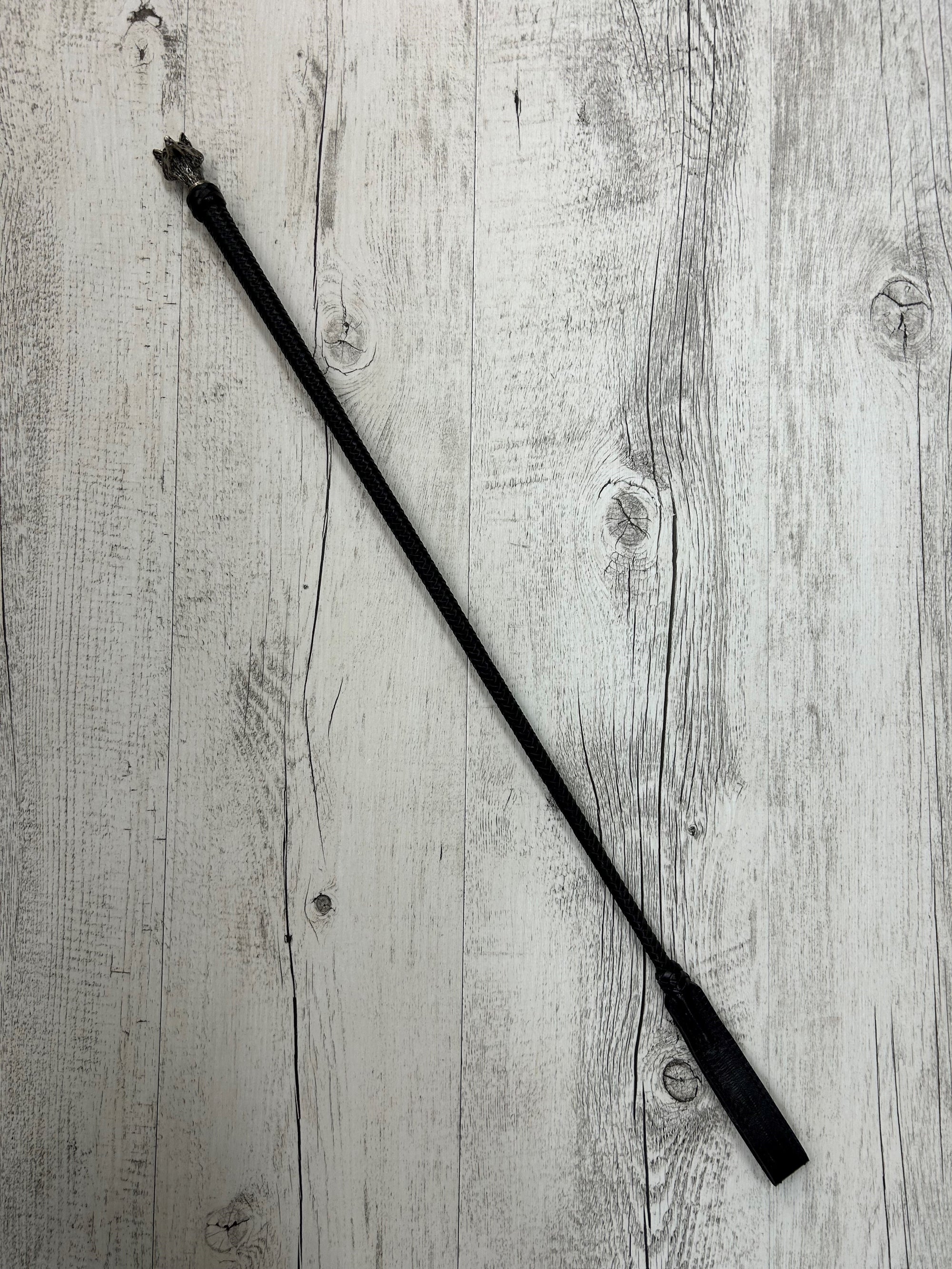 JMJ Braided Leather Cane with Fox Head Topper - Saddleworld Ipswich