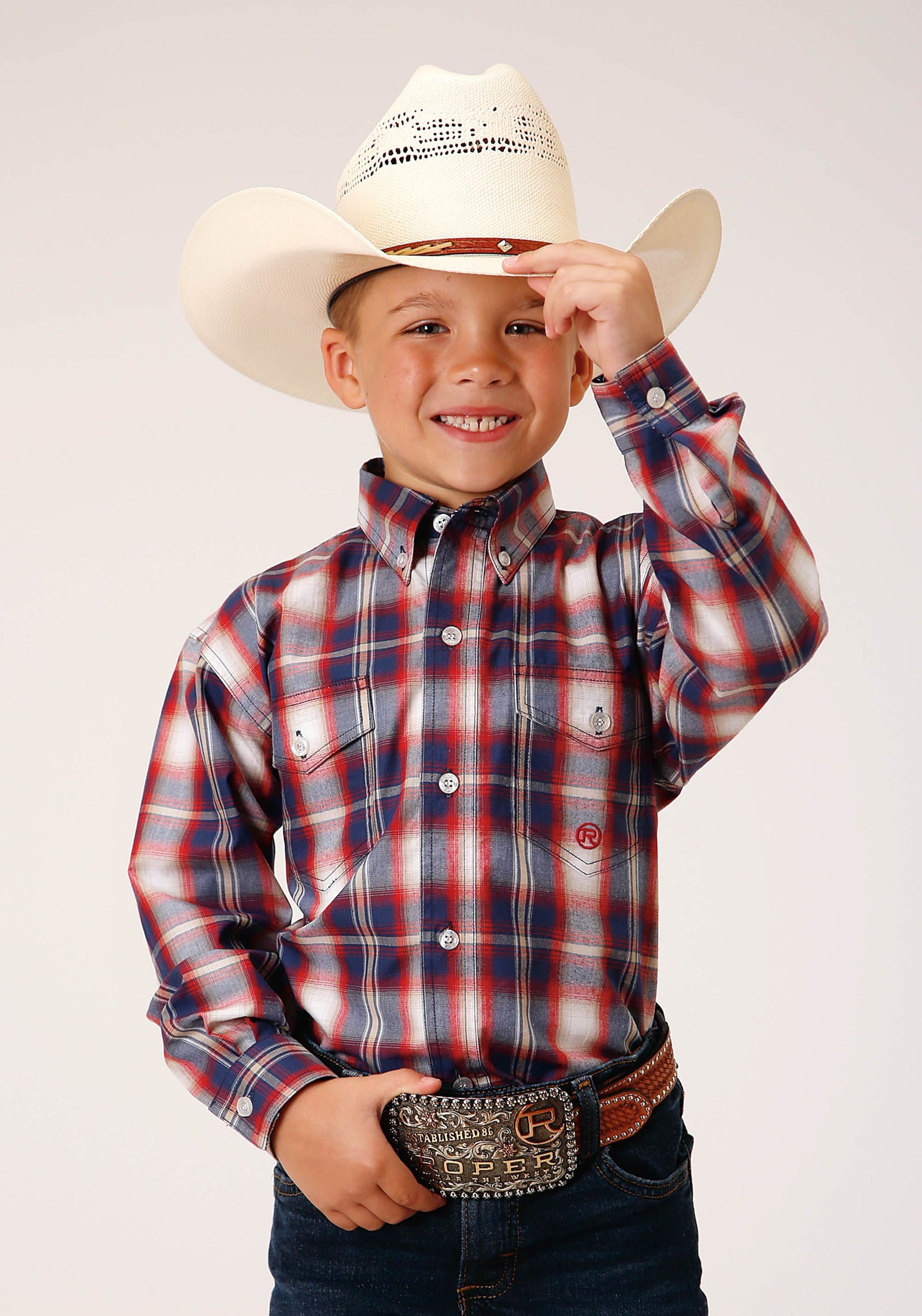 Roper Bys Amarillo Collection LS Shirt Plaid Blue - Saddleworld Ipswich