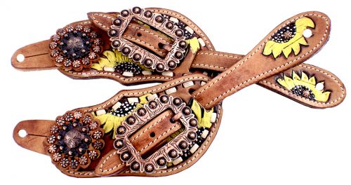 Showman Ladies Hand Painted Sunflower Spur Straps with Copper Hardware ...